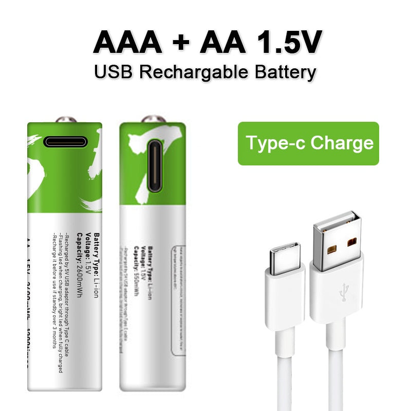 Bright Beam USB rechargeable 2xAA and 2xAAA battery combo li-ion